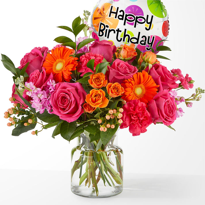 Fiesta Bouquet with Birthday Balloon–Bool's Flower Shop